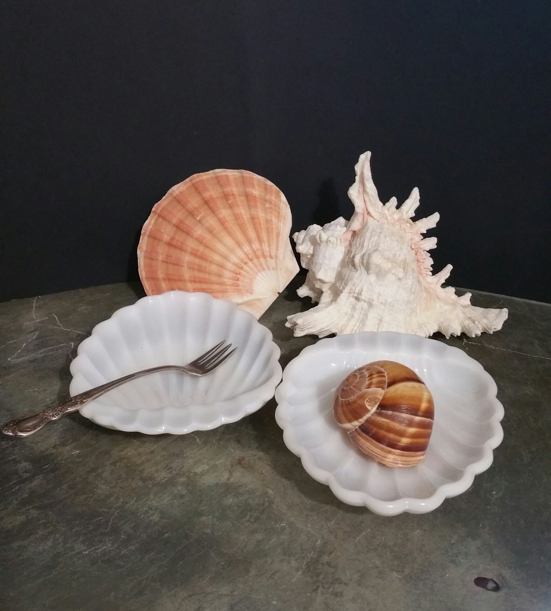 Vintage Set of 6, Milk Glass Clam Shell Dishes, Side Serving Dishes ...