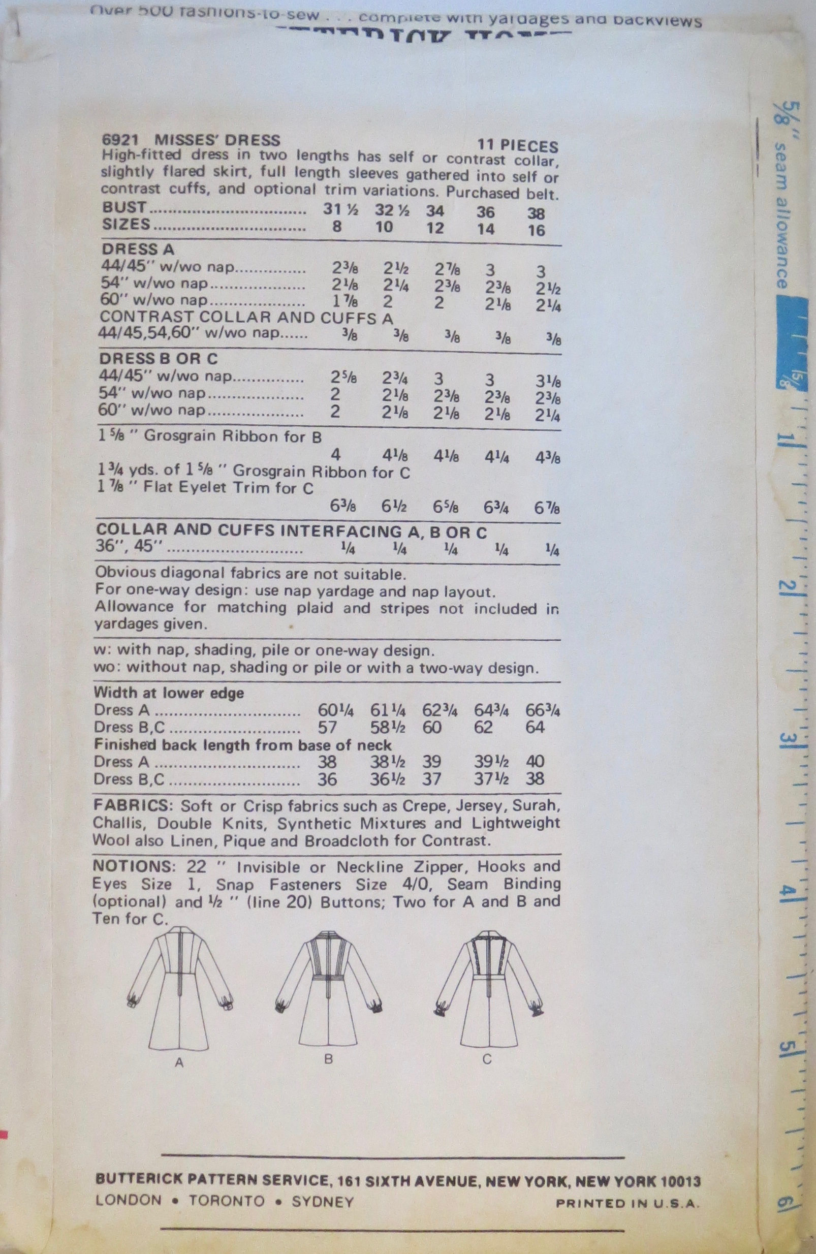 Teen, Girls, Juniors, Dress, Sewing Pattern, Vintage, 1978, Size 8 ...
