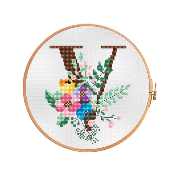 Floral Letter «K» Flowers monogram K cross stitch pattern letter K ...