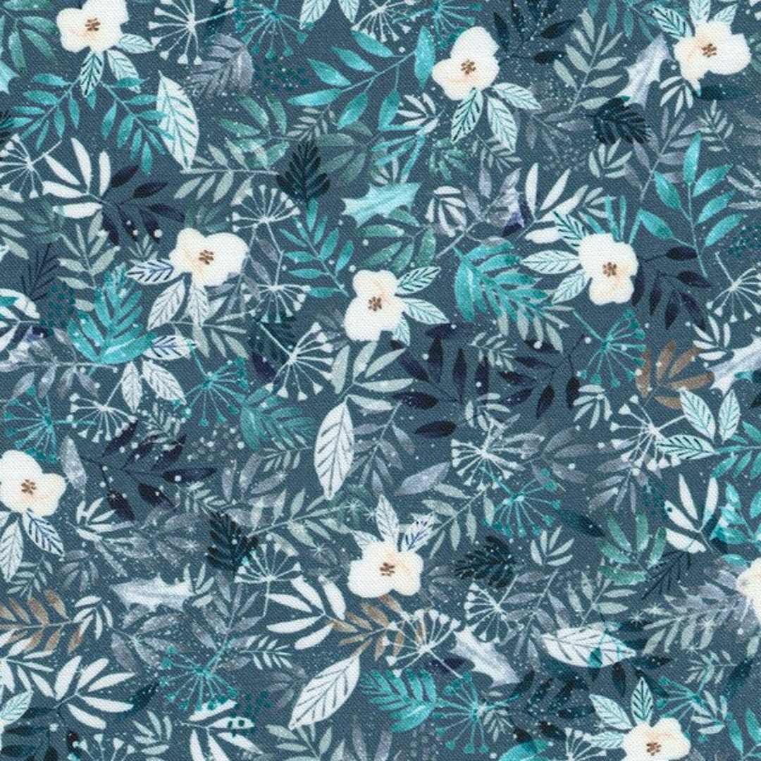 Snowy Fable by Samantha Neville for Robert Kaufman Florals in Blue ...