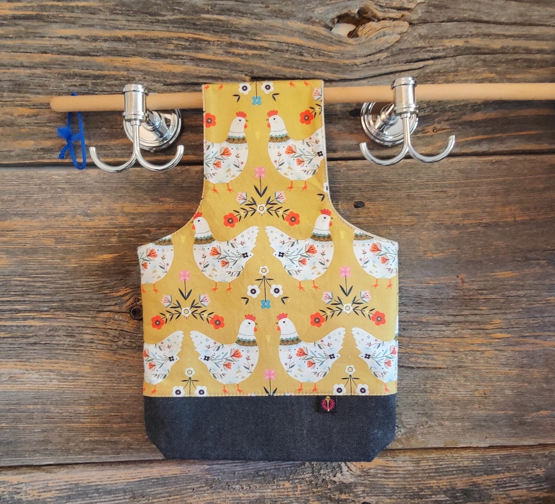 Small Knitting Bag. Simple Project Wristlet Bag With Pocket. Handmade ...