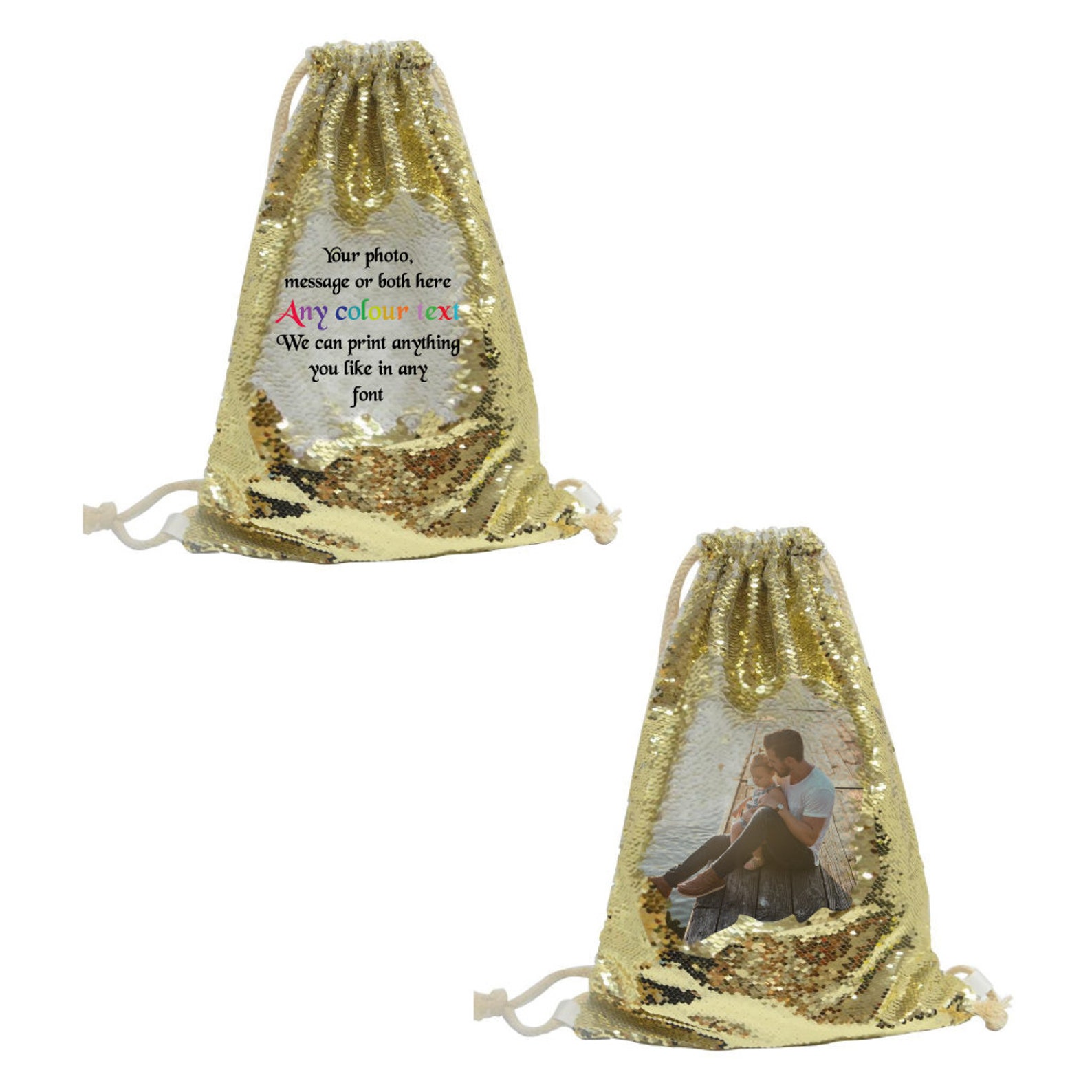 Personalised Gold Sequin Drawstring Bag 34 X 45 Cm - Etsy