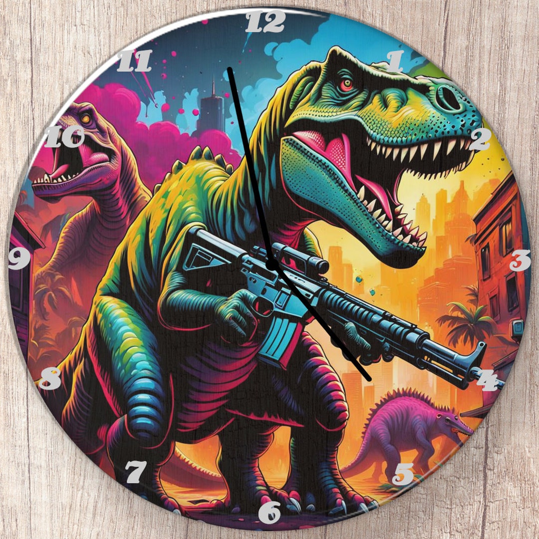 Dinosaur T REX With Assault Rifle Personalised Wall Clock - Etsy