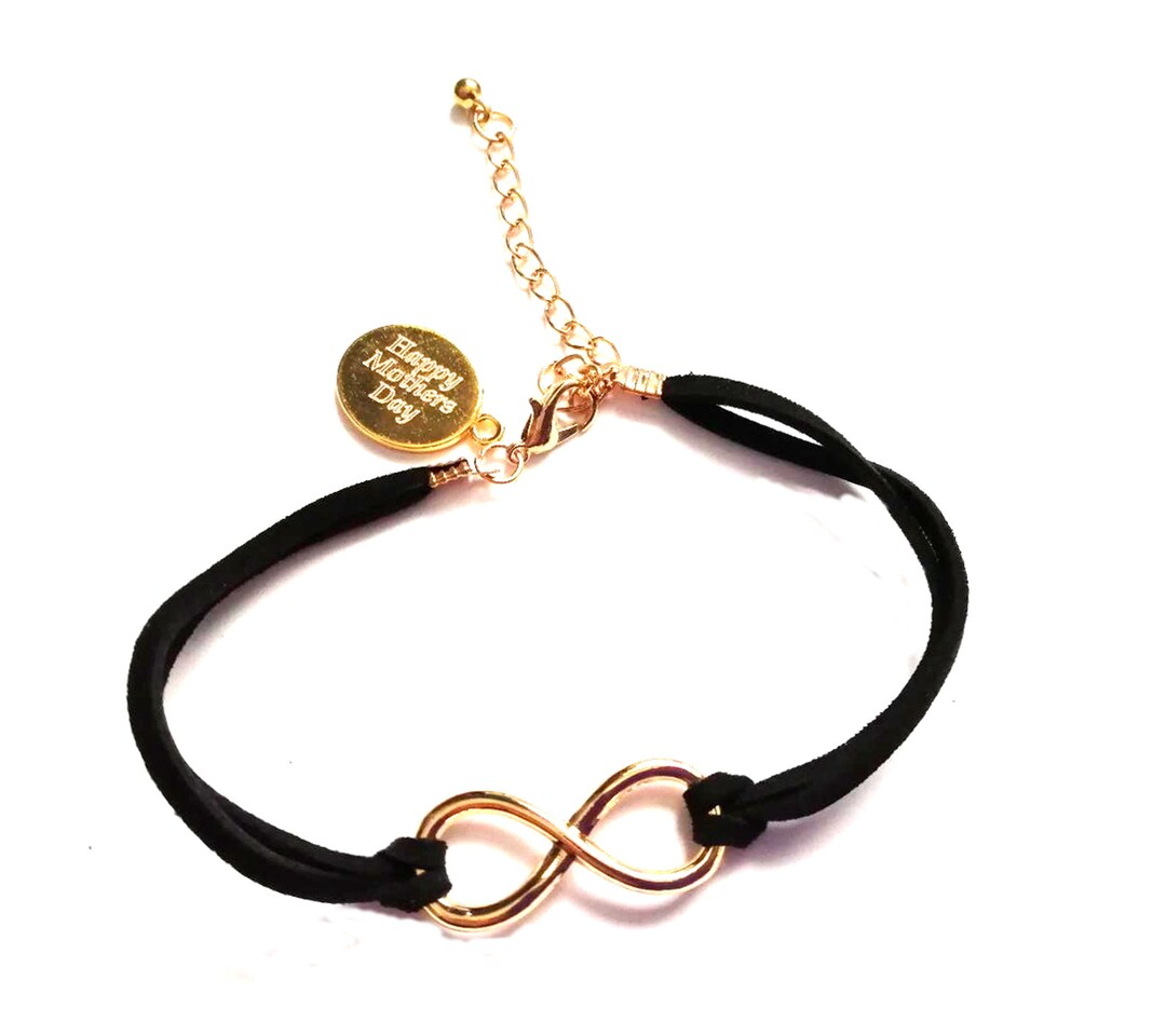 Infinity Symbol Black Bracelet Personalised Engraved With Gift Pouch Z2 ...