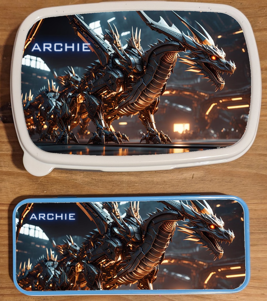Robot Dragon Lunch Box and Pencil Case Set Personalised - Etsy