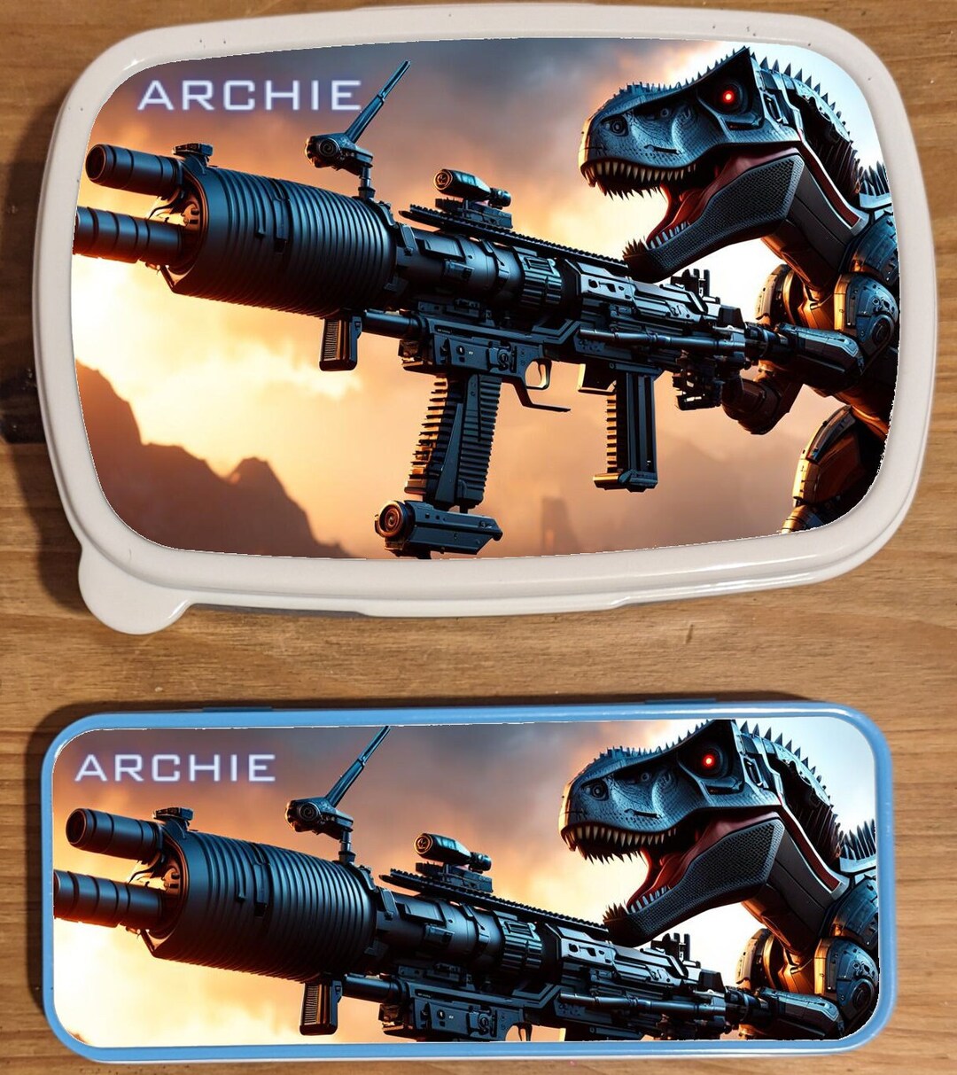 T REX Dinosaur With Machine Gun Lunch Box and Pencil Case Set - Etsy