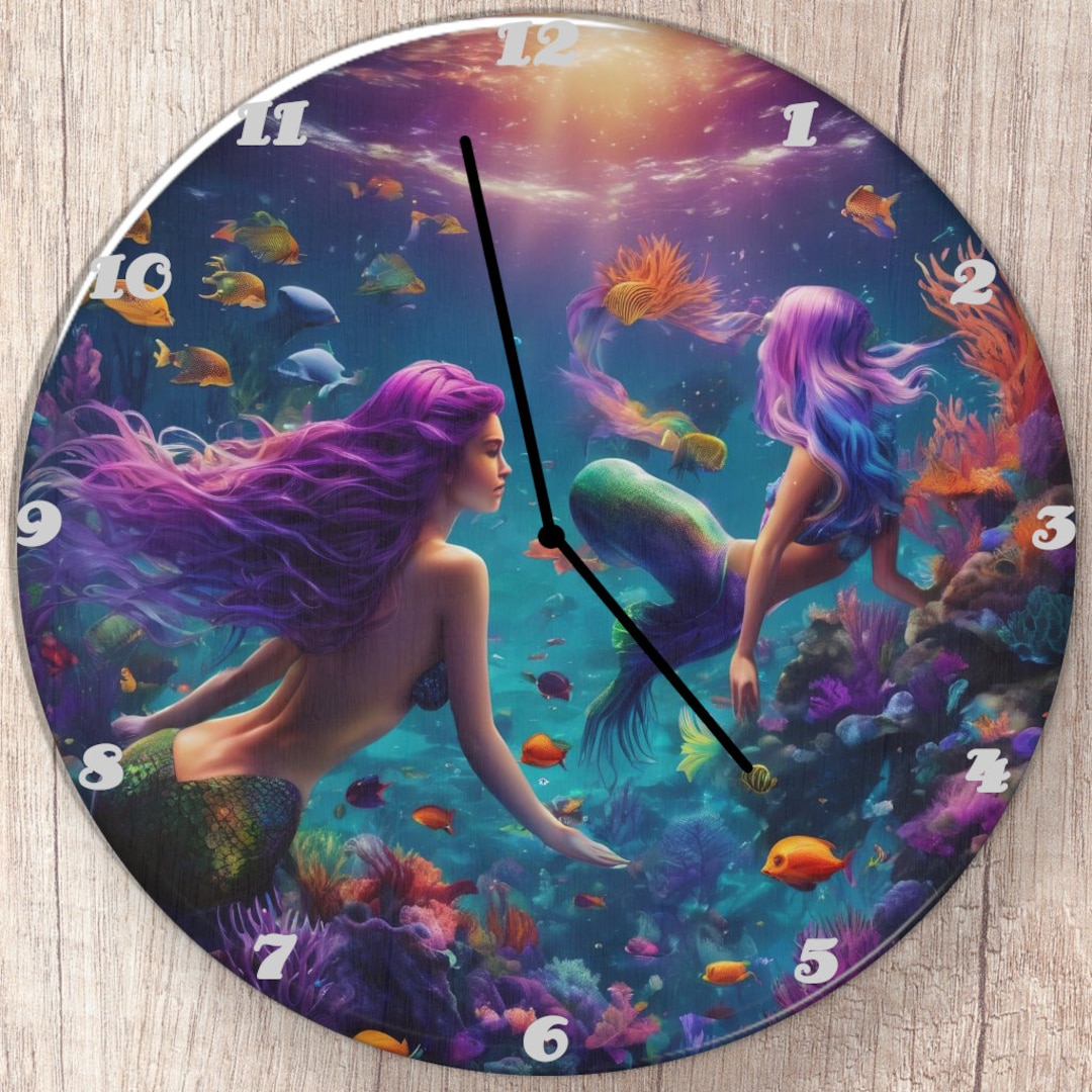 Mermaids Swimming Personalised Wall Clock - Etsy