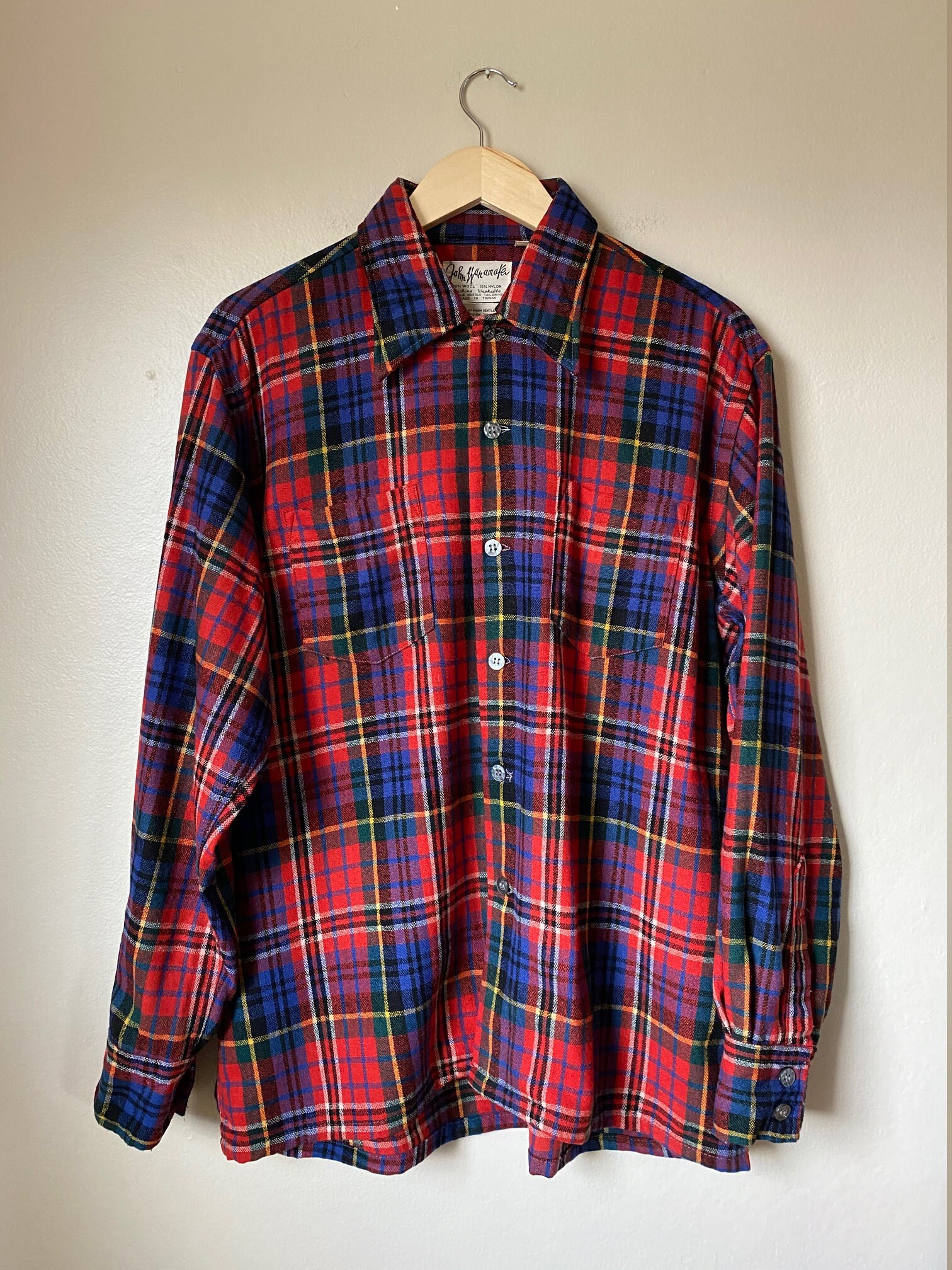 1970's John Wanamaker Wool / Nylon Plaid Button Front / Flannel / Field ...
