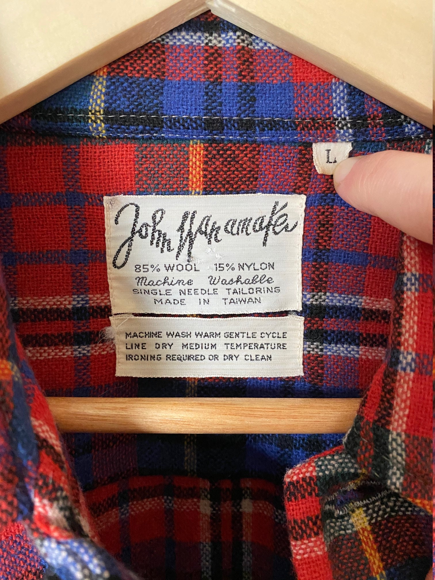 1970's John Wanamaker Wool / Nylon Plaid Button Front / Flannel / Field ...