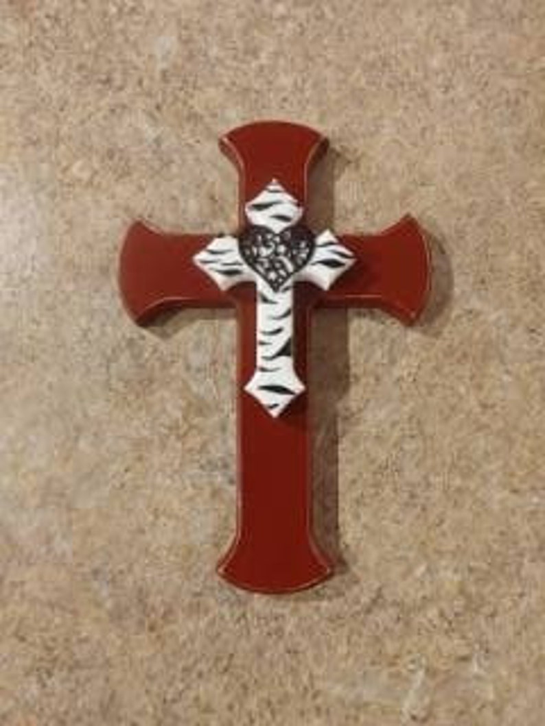 Zebra Stacked Cross With Heart - Etsy