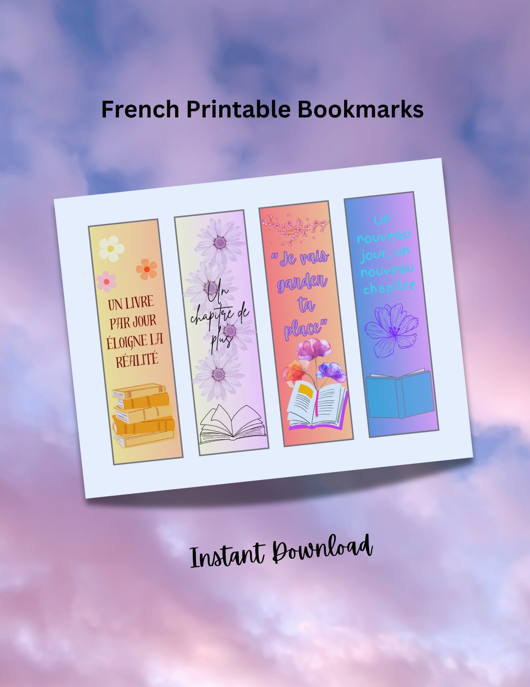Bookmarks in French Printable French Bookmarks Printable Floral ...