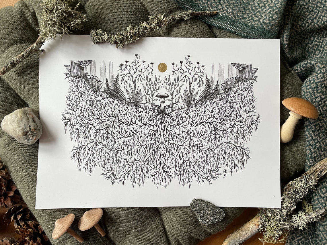 Mycelium Art Print Mushrooms Mycology Ecosystem - Etsy