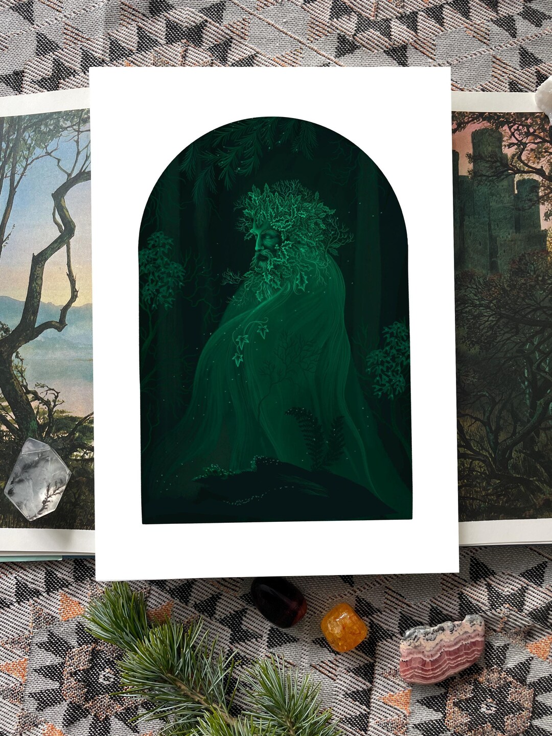 Holly King Art Print - Green Man - Foliate - Folklore - Man of the ...