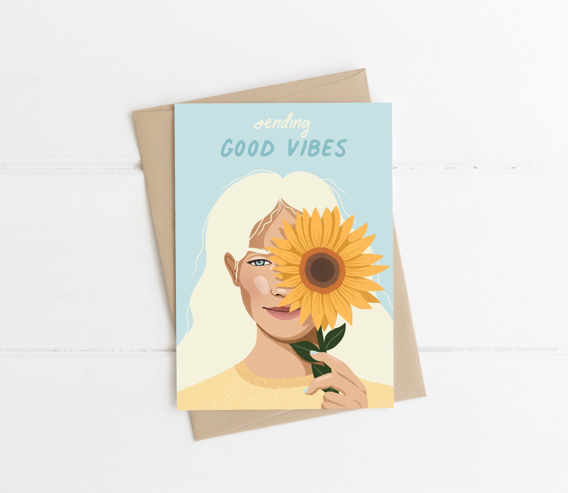 Sending Good Vibes Sunflower Greetings Card, 6x11 Size, Cute ...