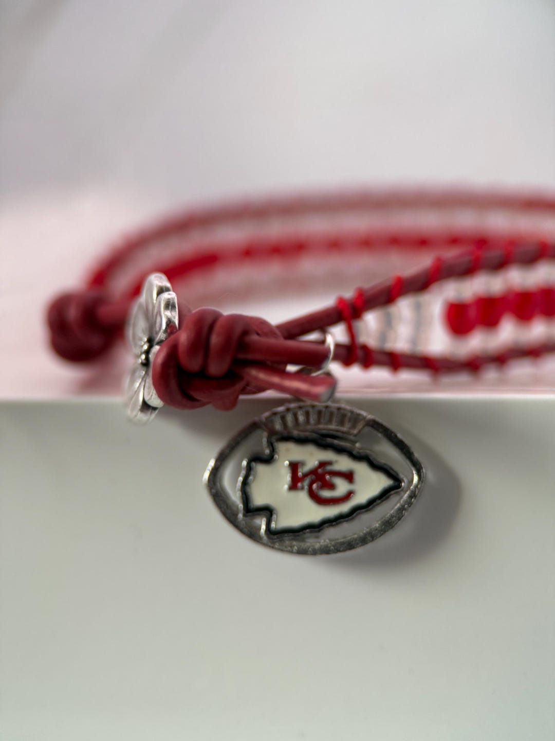 Medium Czech Glass and Leather Wrap Kansas City Chiefs Charm Bracelet ...