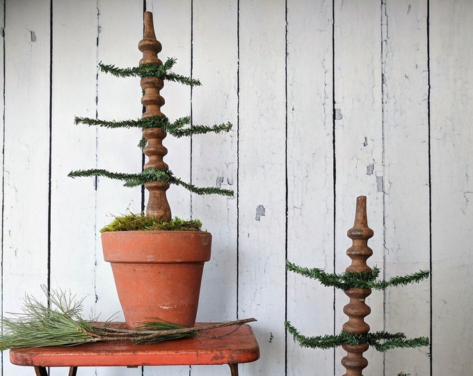 Christmas Tree Vintage Spindles Repurposed Primitive- Faux Greens in ...