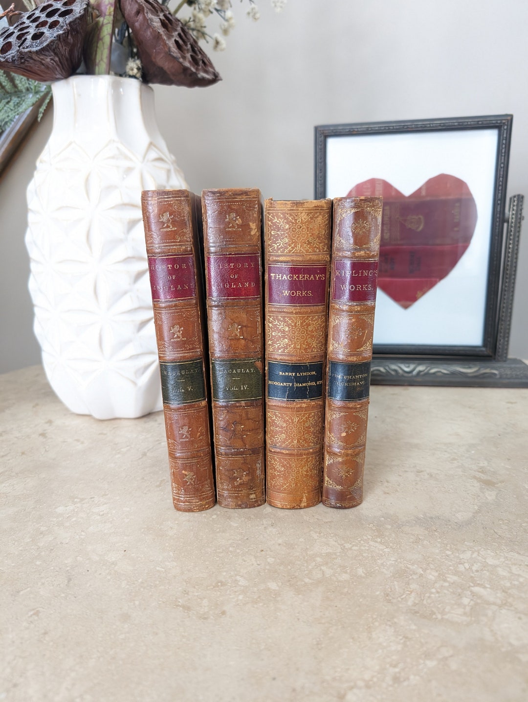 Brown Book Stack Warm Cozy Decor Book Set Rare Antique Books Bookplates ...