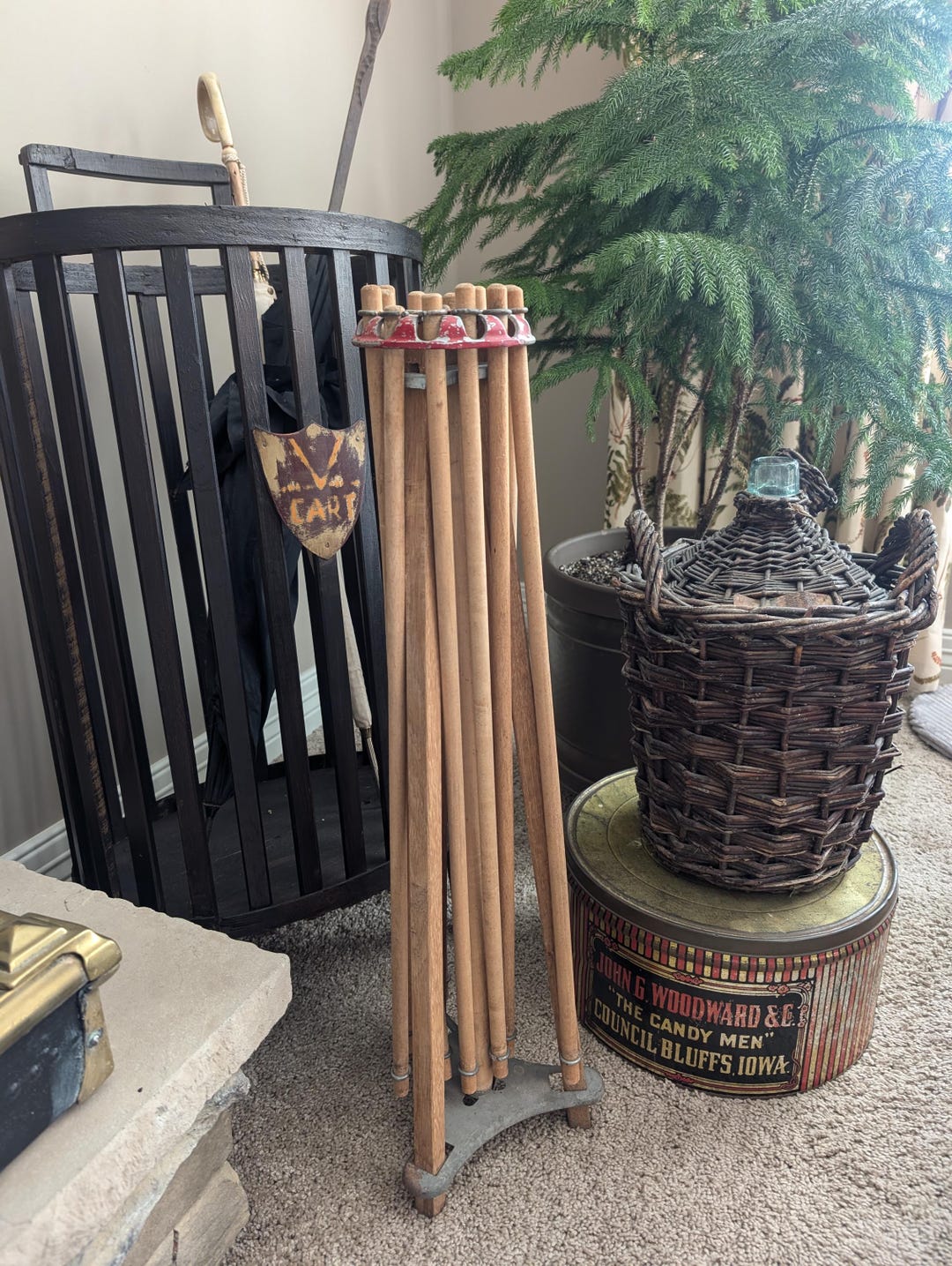 Vintage Laundry Rack Primitive Round Clothes Rack Collapsible Wood ...