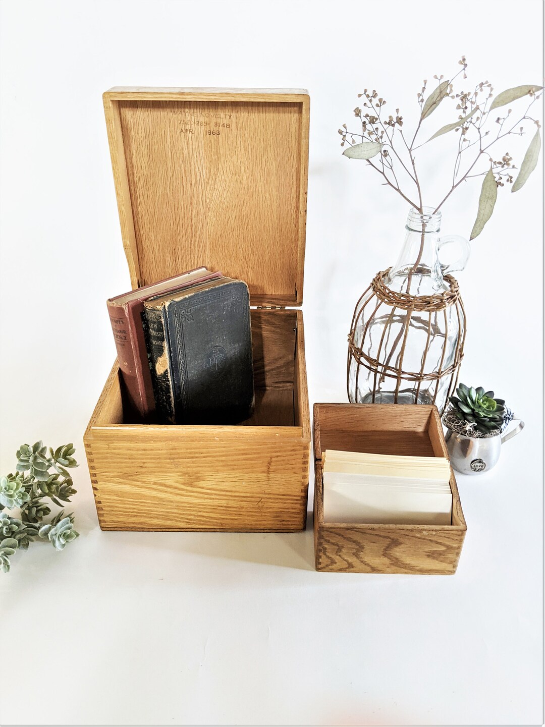 Two Wood File Boxes Vintage Recipe Box Mid Century Office - Etsy