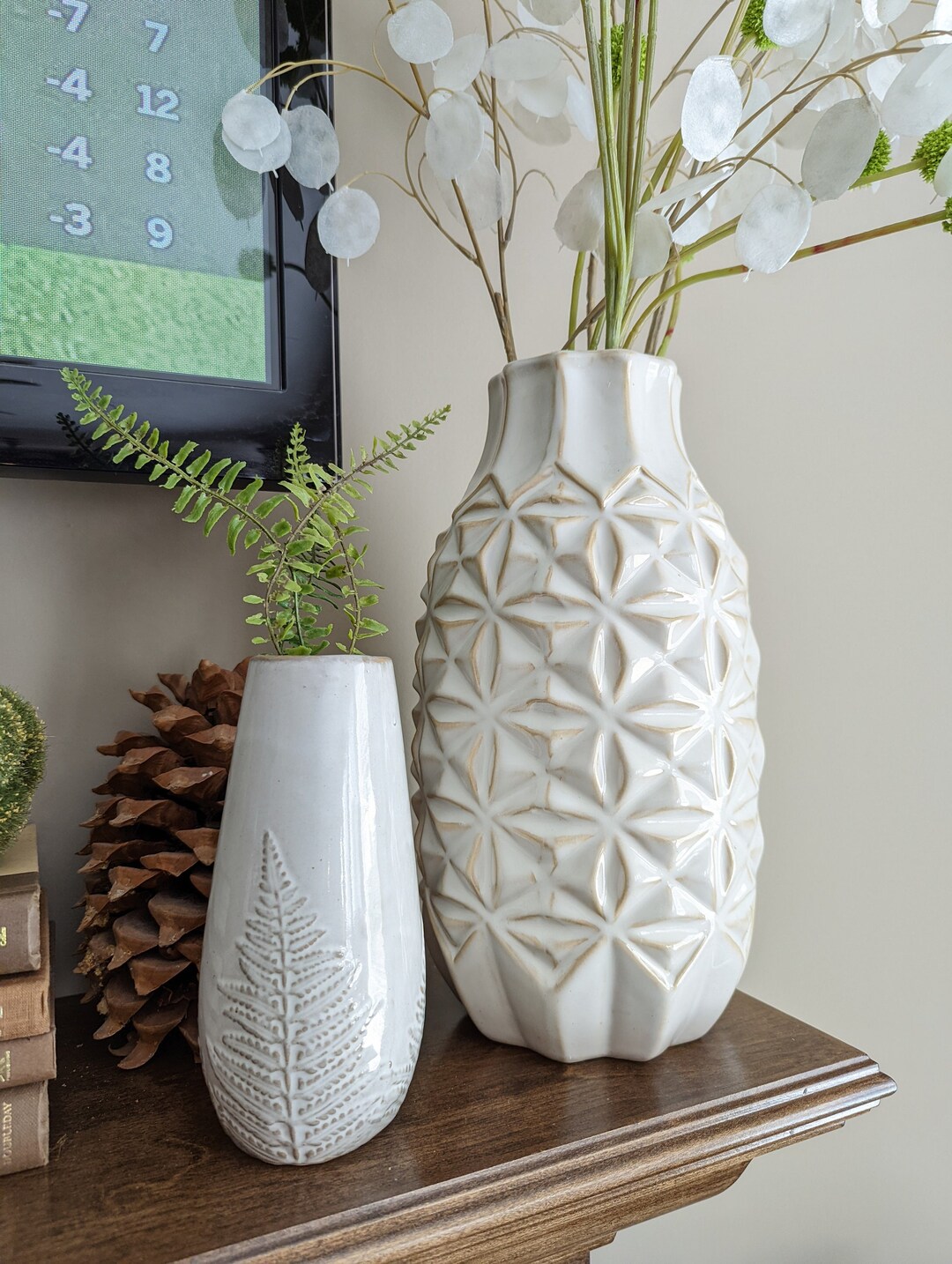 Mini Flower Vase Fern Leaf Pattern Pottery Raised Textured Pattern Jar ...