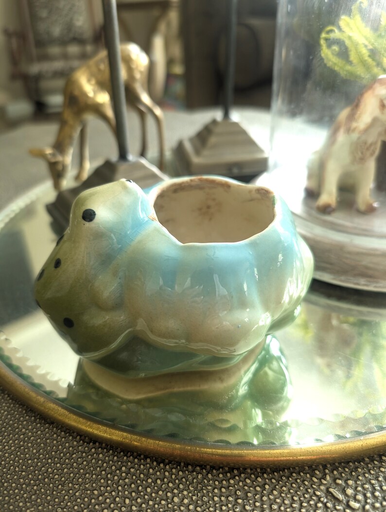 Frog Planter: VTG MCM Blue Green Ceramic Mini Plant Pot - Etsy