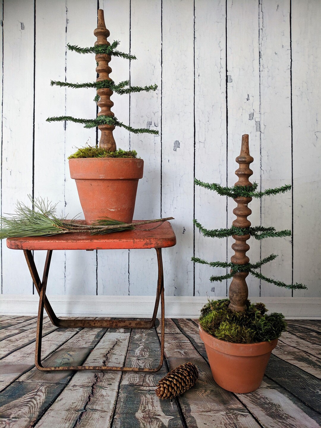Christmas Tree Vintage Spindles Repurposed Primitive Faux Greens in ...
