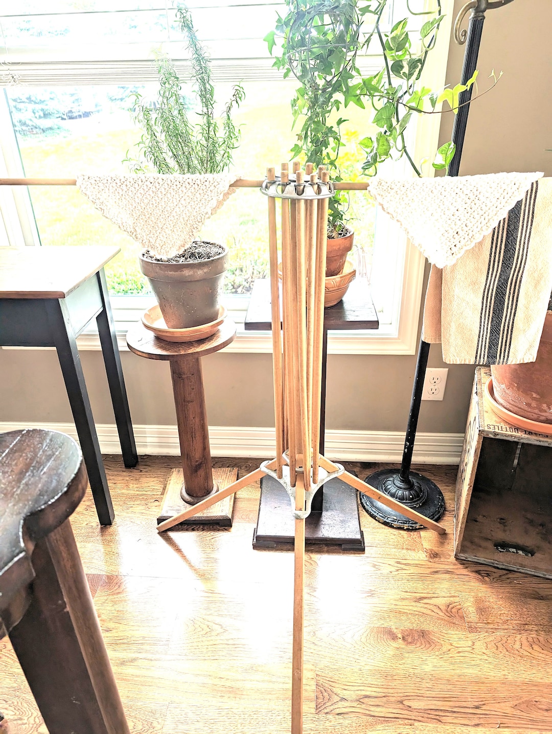 Antique Drying Rack Primitive Round Clothes Rack Collapsible Wood Dryer ...