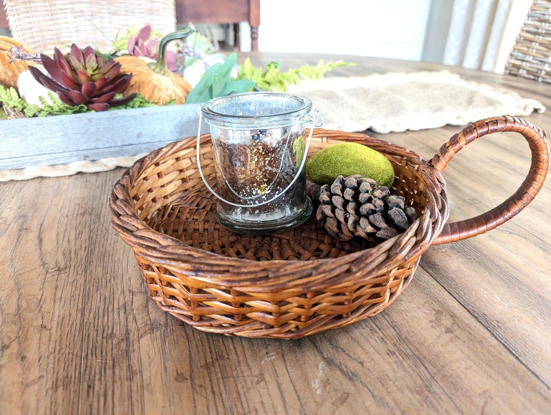 Church Collection Basket Vintage Rattan Tray Handled Container Boho ...