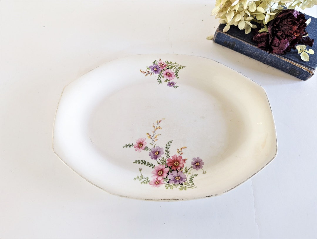 Vintage Floral Platter Homer Laughlin Beige Flower Pattern Small ...