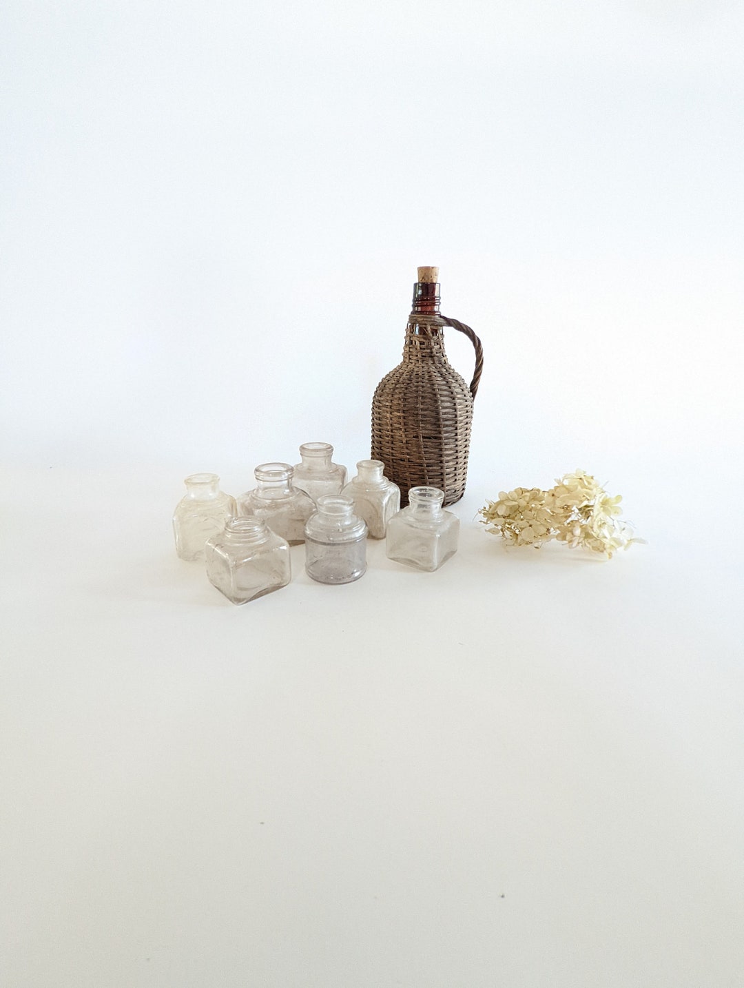 INK Bottle Collection 7 Clear Glass Bottles Iridescent Table ...