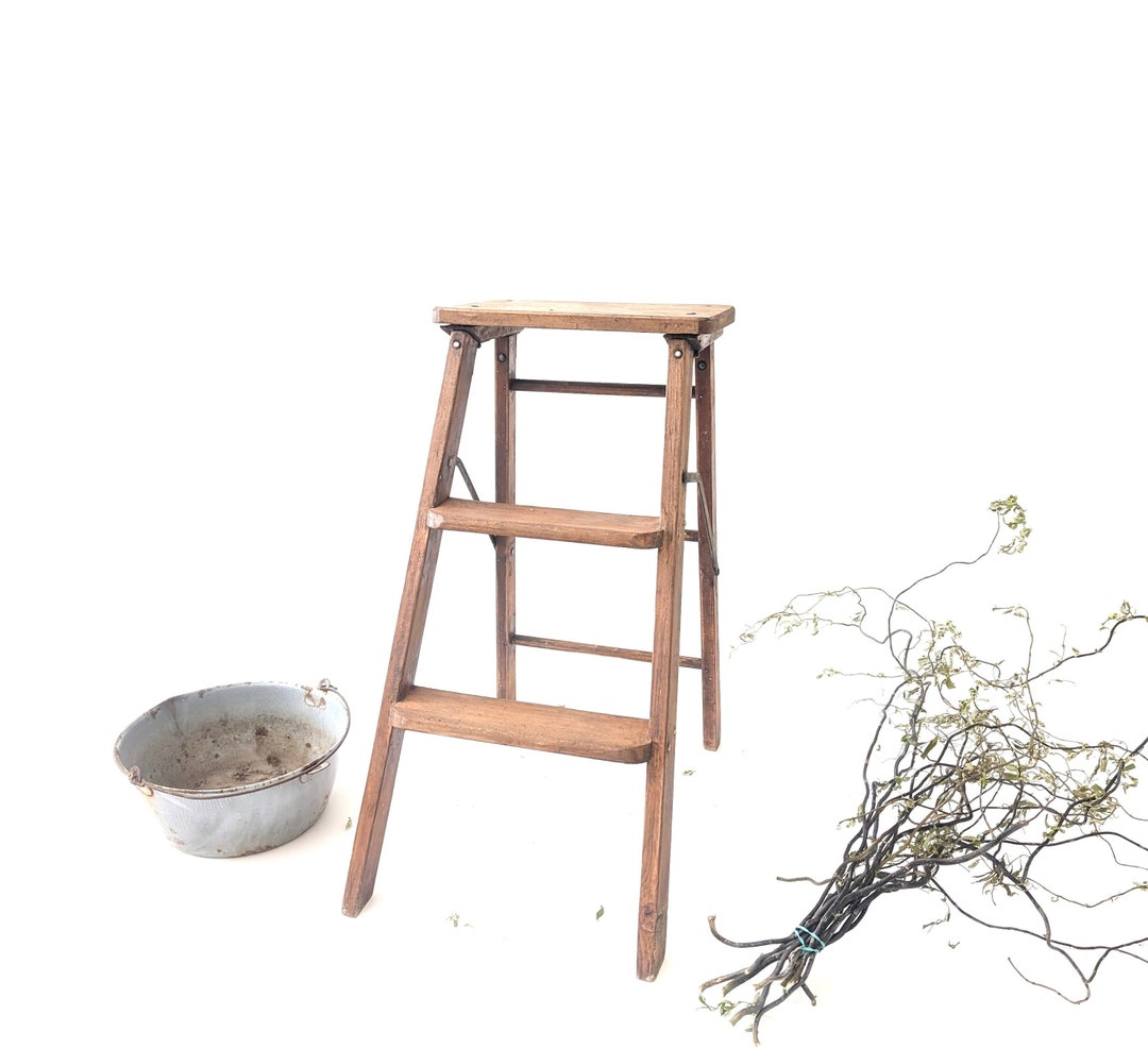 Vintage 1913 Wooden Step Ladder Folding Stool Photography Stool Antique ...