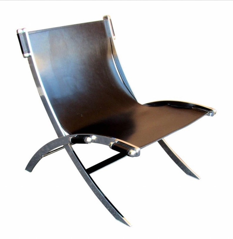 Sling Scissor Chair Brown Leather and Chrome - Etsy