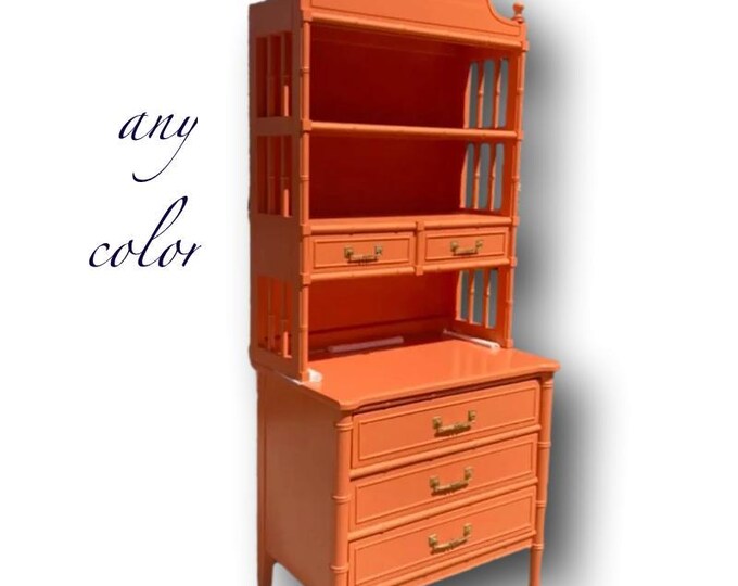 Vintage Allegro Thomasville Style Faux Bamboo 2 Piece Hutch China ...