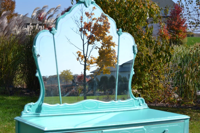 Dresser & Mirror Vibrant Green Vintage Painted Repurposed Glazed and ...