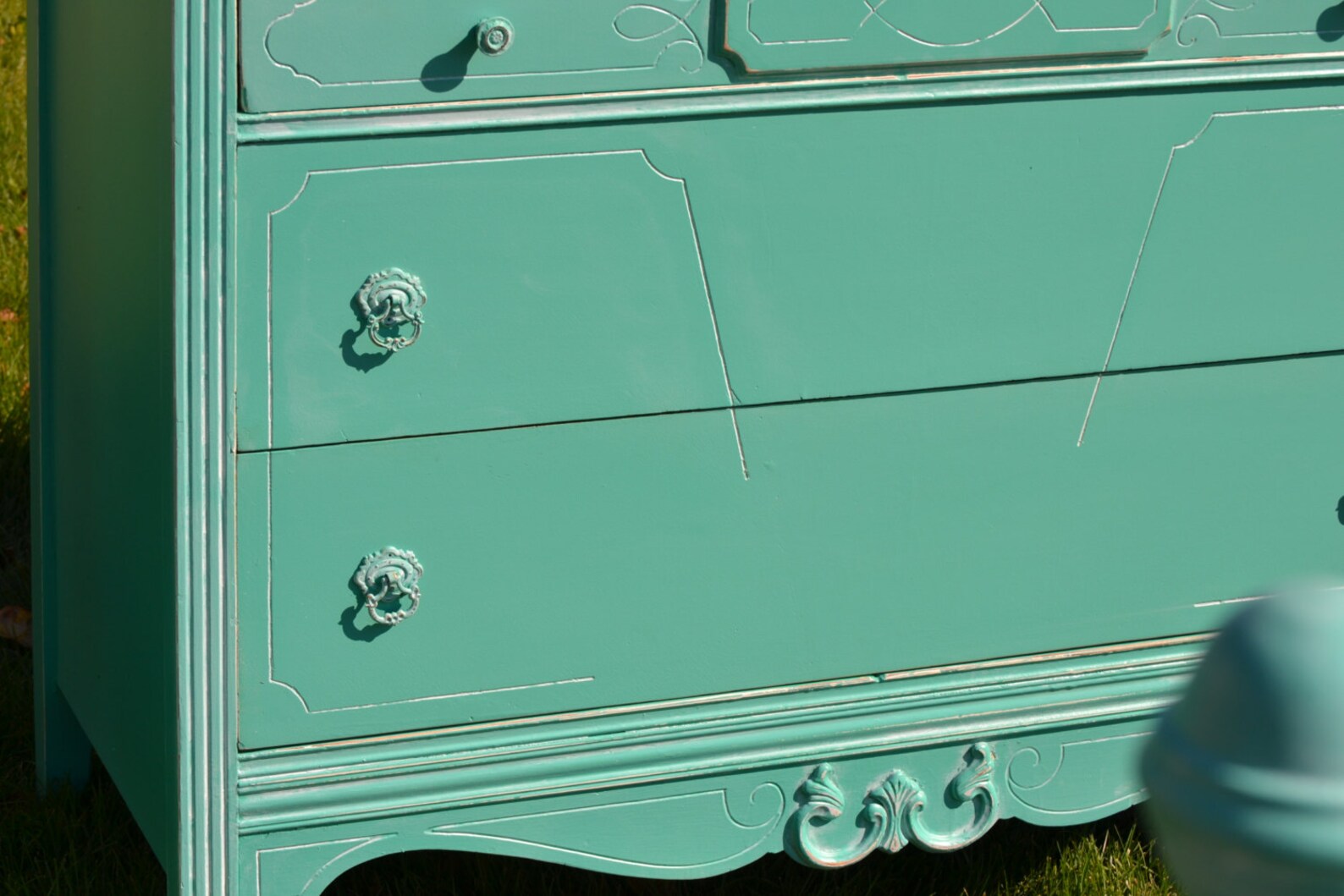 Dresser & Mirror Vibrant Green Vintage Painted Repurposed Glazed and ...