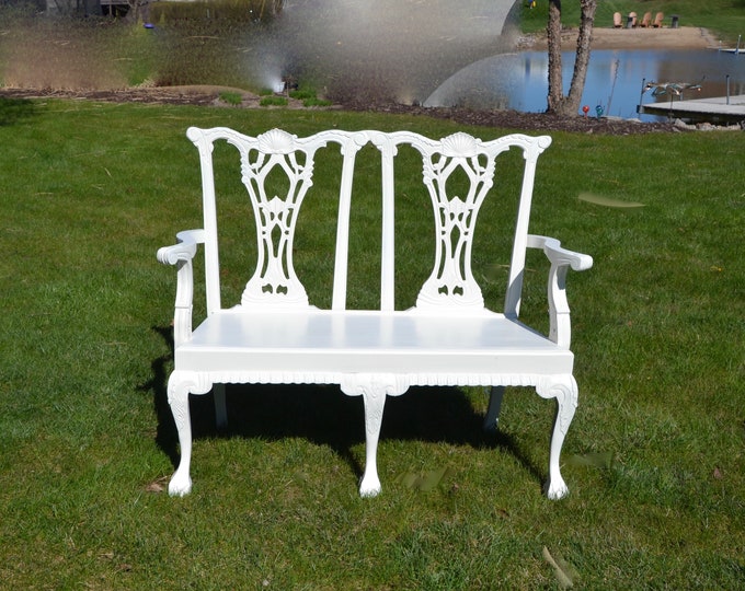 Pretty Little White Bench . Chippendale Claw and Ball Carved Feet "so ...