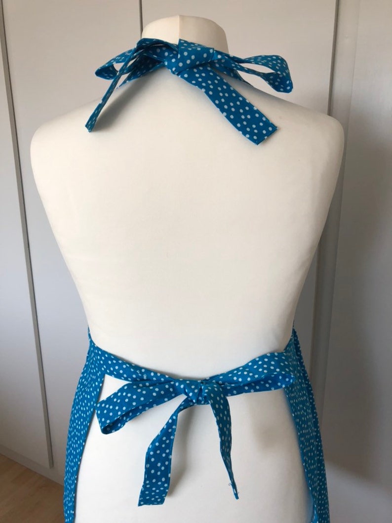 Blue Spotted Ladies Apron Full Length Ladies Apron Dotty Blue Ladies ...