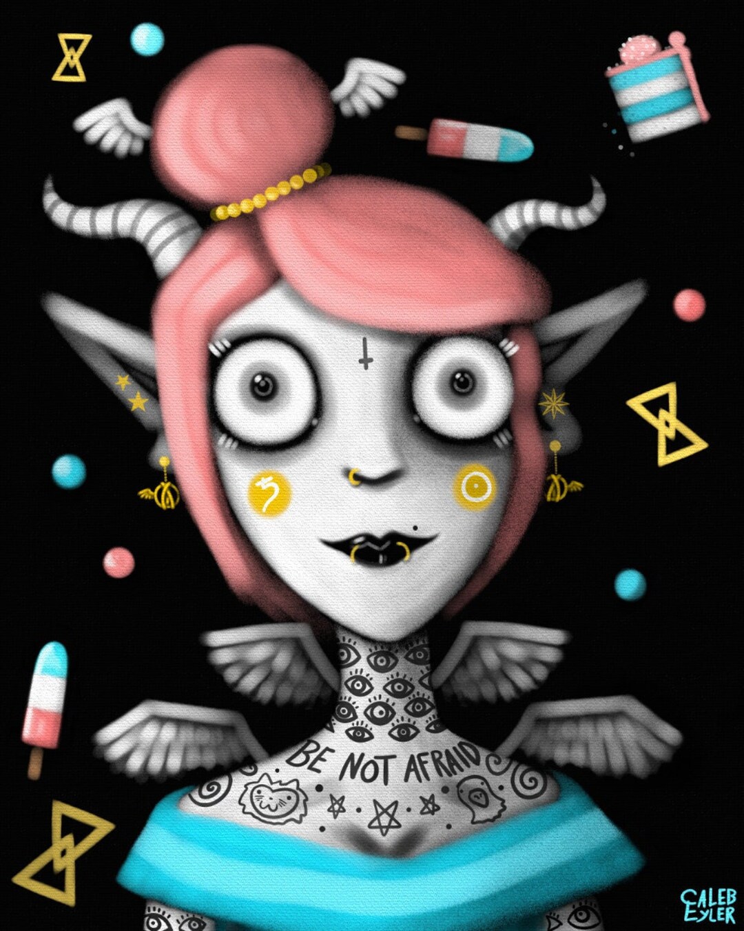Cute Pastel Goth Demon Girl Art Print. angela, 11x14 - Etsy