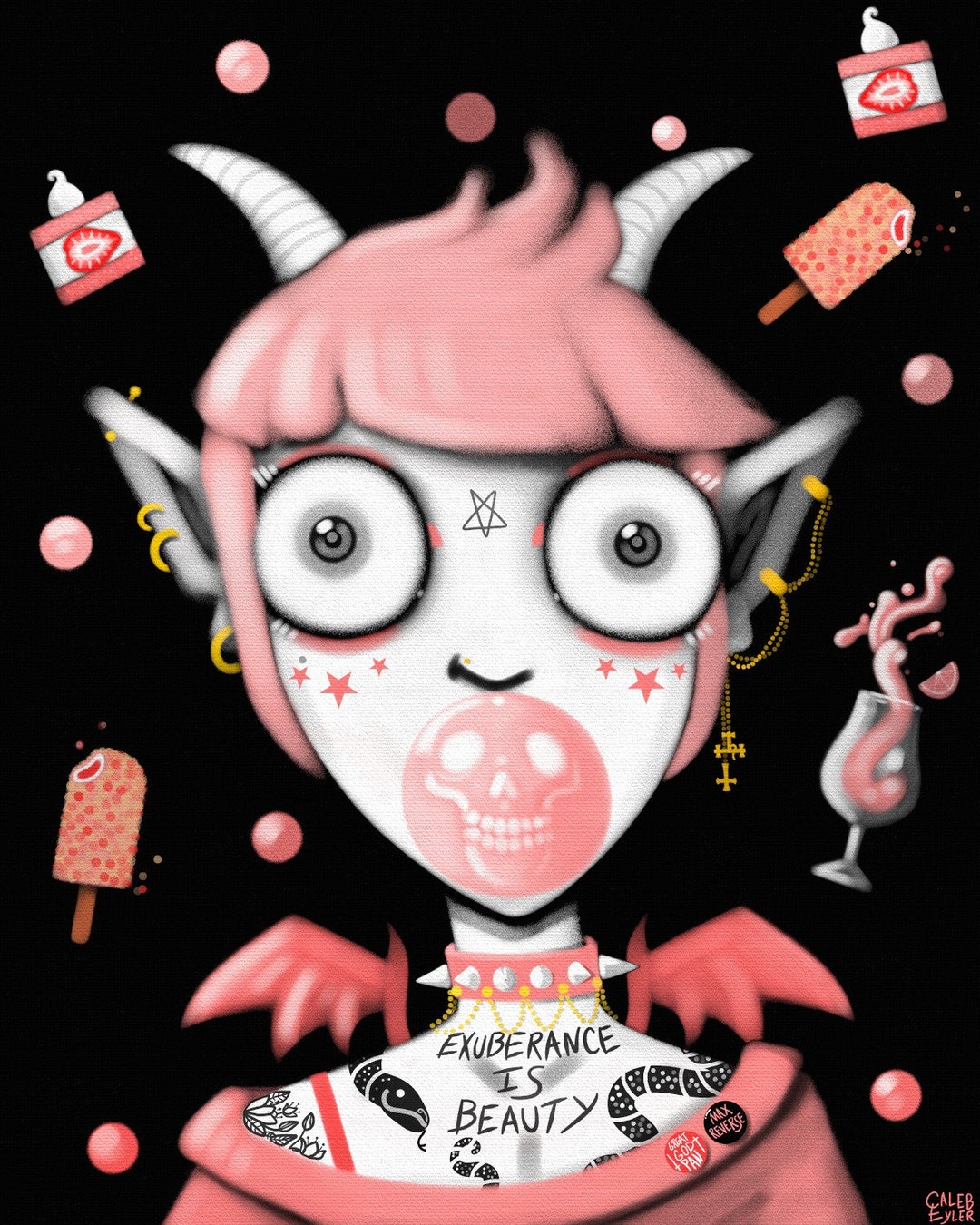 Cute Pink Demon Girl Art Print. fresa 11x14 - Etsy