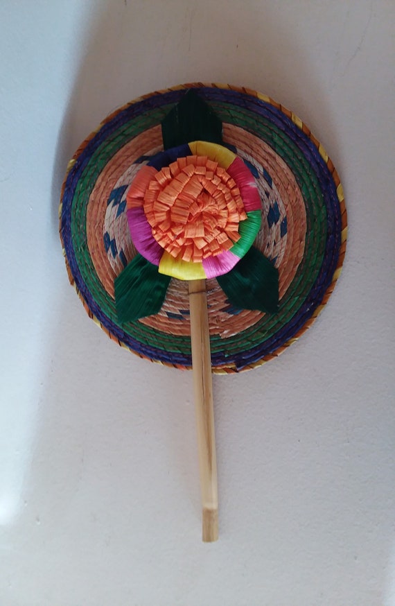 Handmade Folk Art Fan - Mexican Craft - Straw Fan wit… - Gem