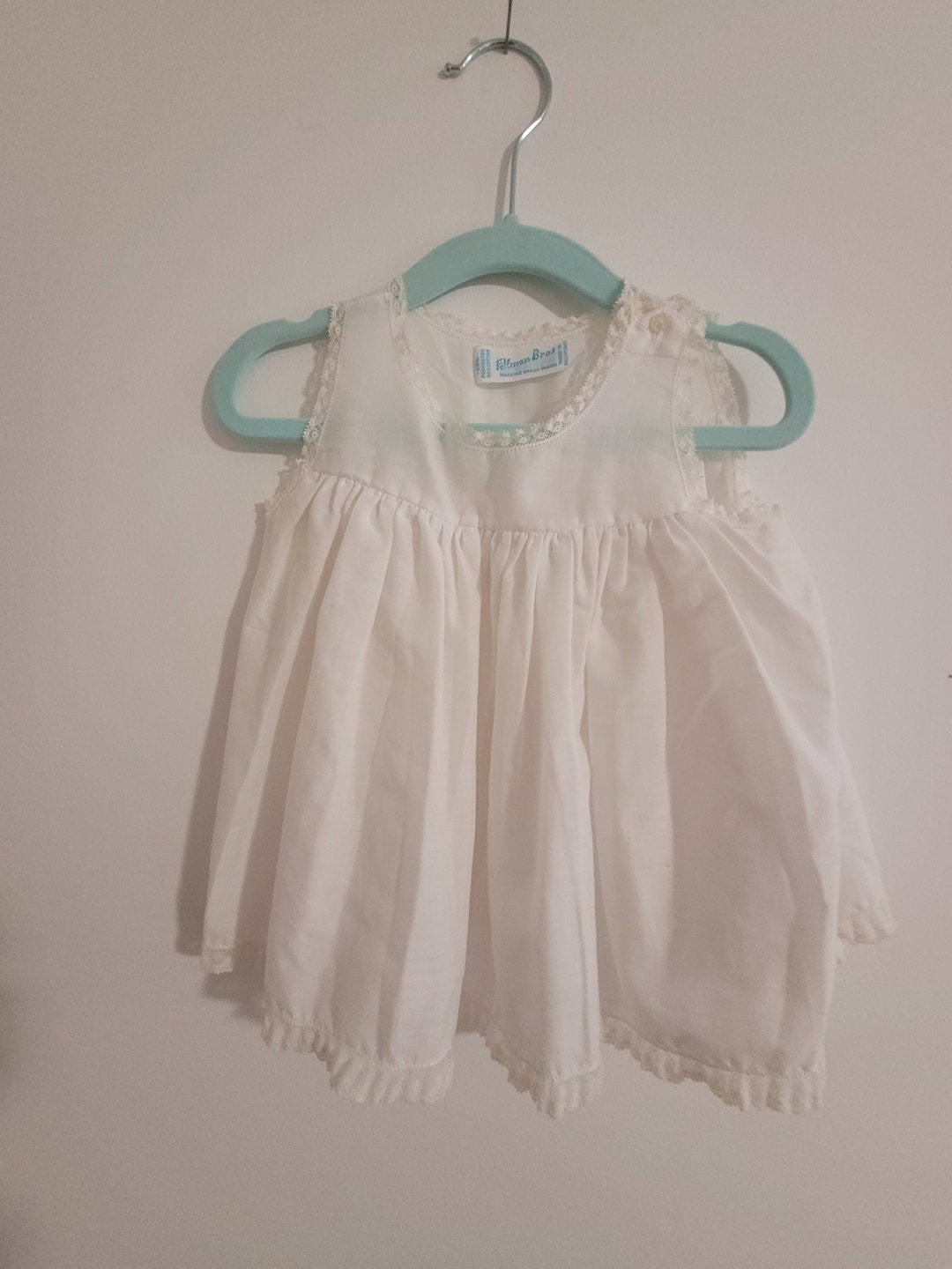 Feldman Brothers Beautiful White Slip Dress W/ Delicate Lace and Button ...