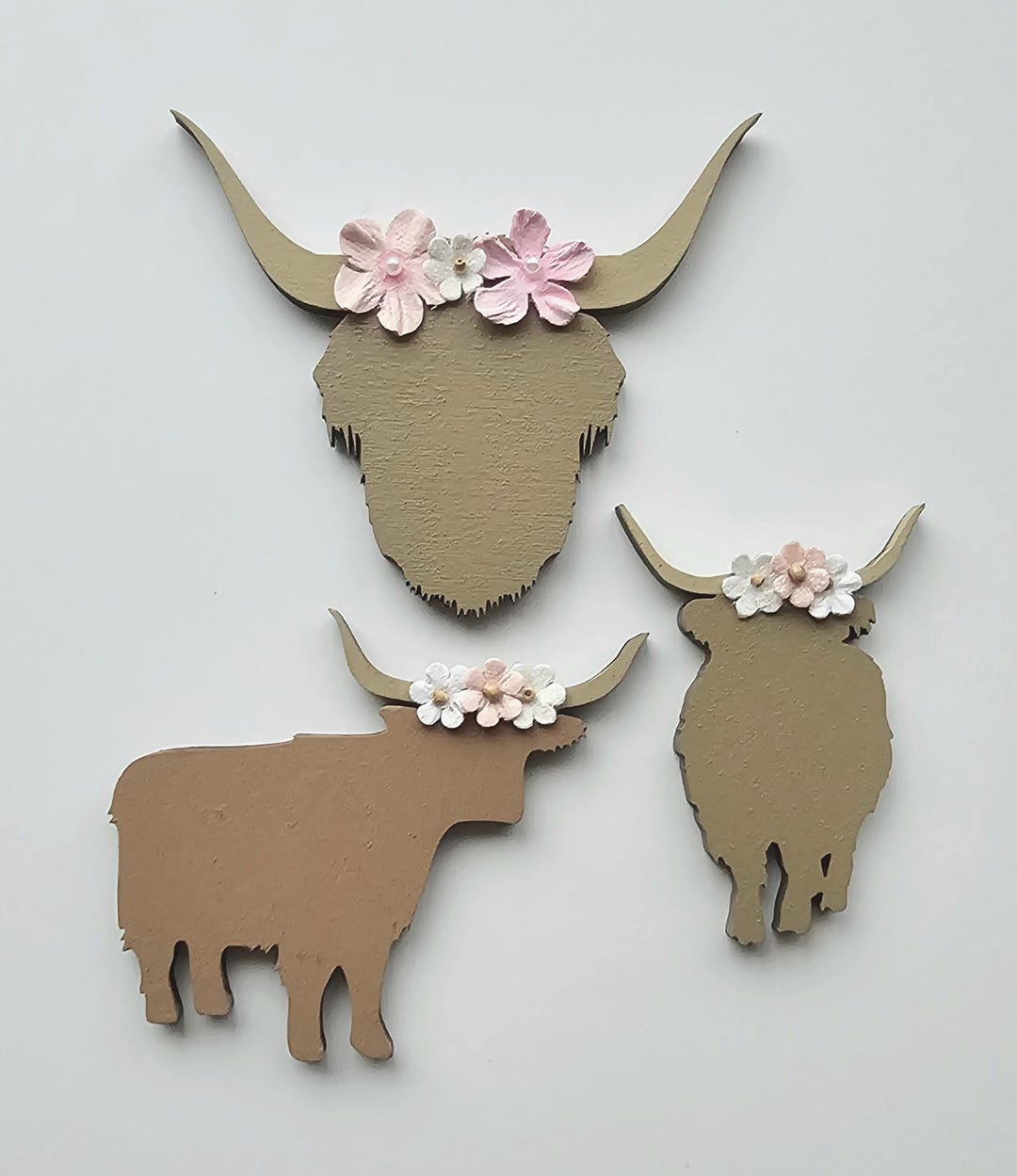 Handpainted Wood Cutouts Bundle Kit, Crafts, Highland Cow, Cows, Boho ...