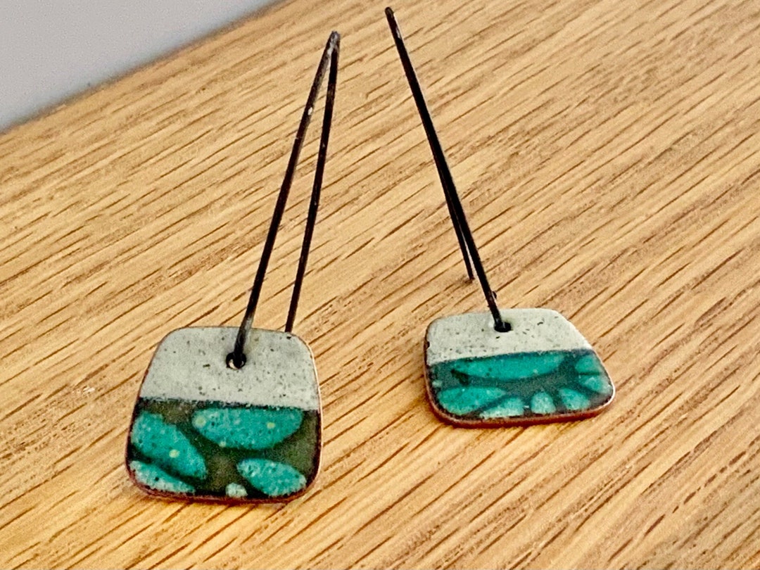 Layered Enamel Drop Earrings With Copper and Oxidised Silver. - Etsy