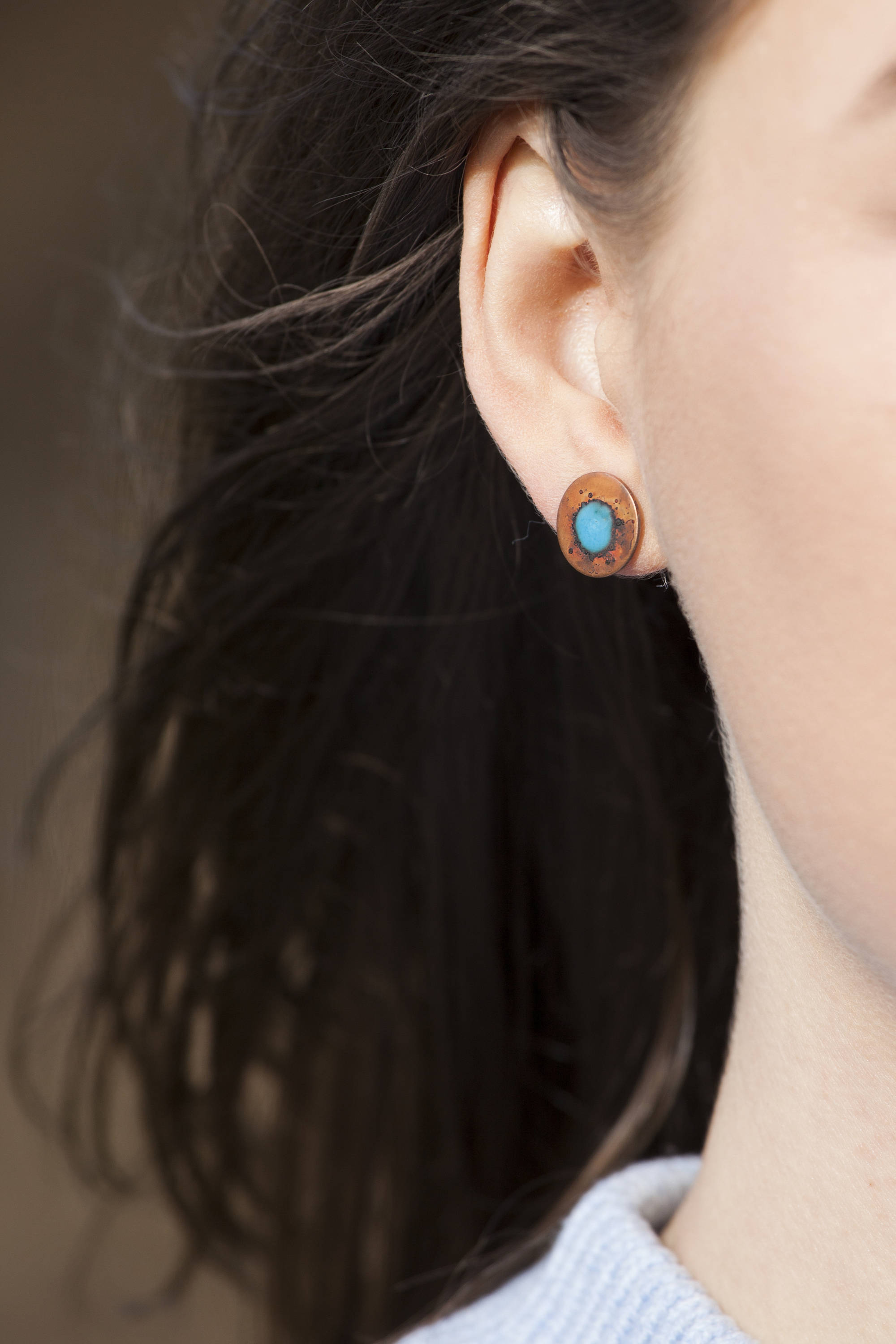 Splat Enamel Copper Earstuds - Copper Enamel Stud Earrings - Blue ...