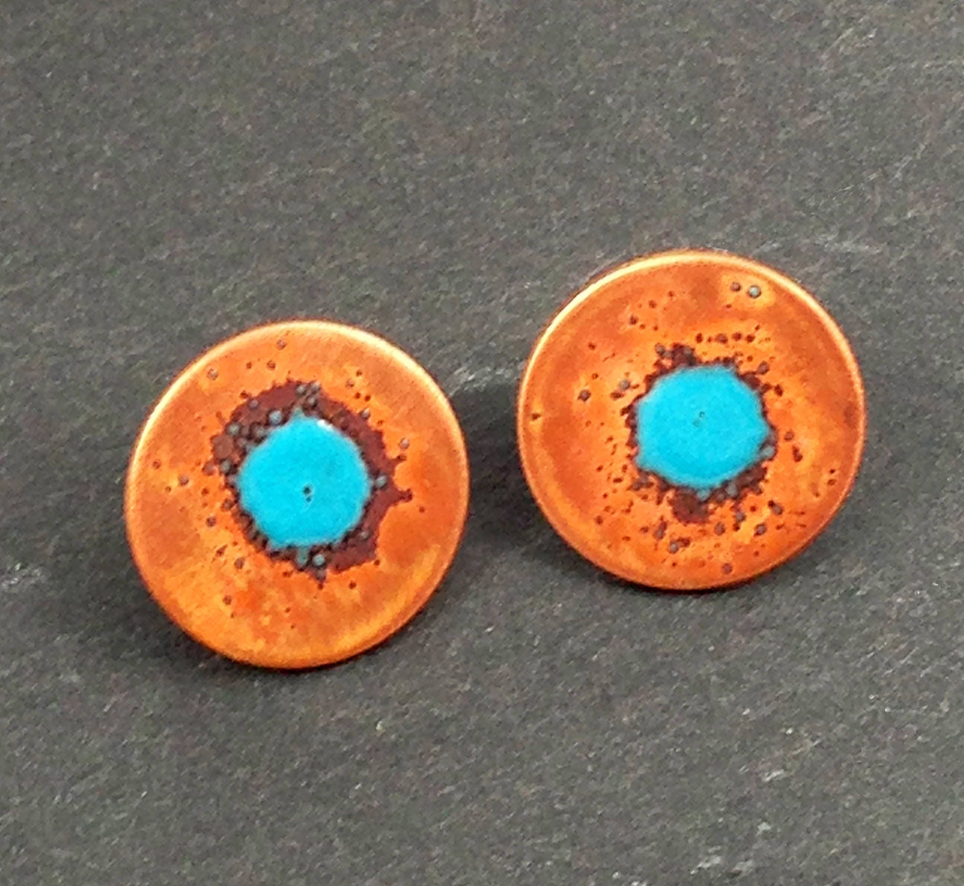 Splat Enamel Copper Earstuds Copper Enamel Stud Earrings Blue Enamel ...