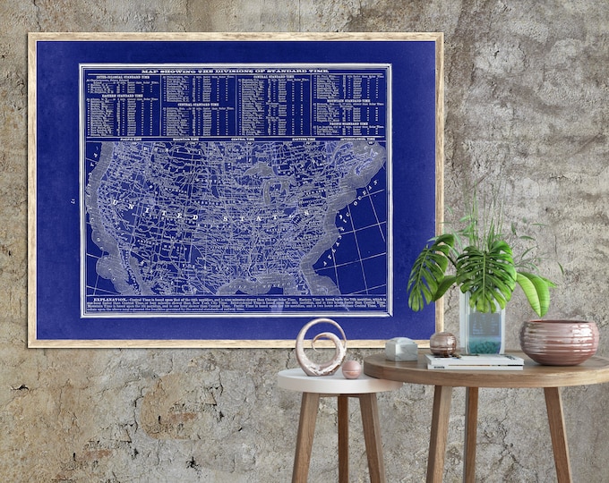 1887 USA Map Reprint, Vintage USA Time Zone Map Reprint, 4 Large Sizes ...