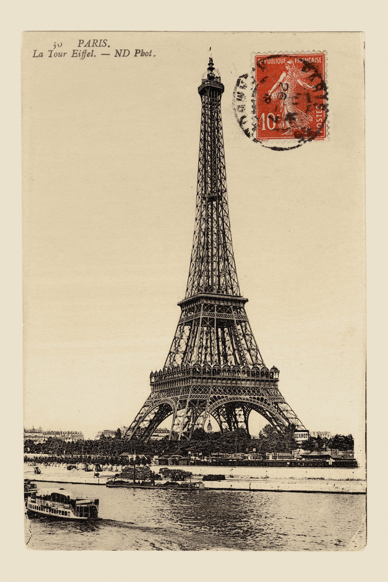 1916 Eiffel Tower Postcard Art Reprint Eiffel Tower Postcard Reprint 3 ...