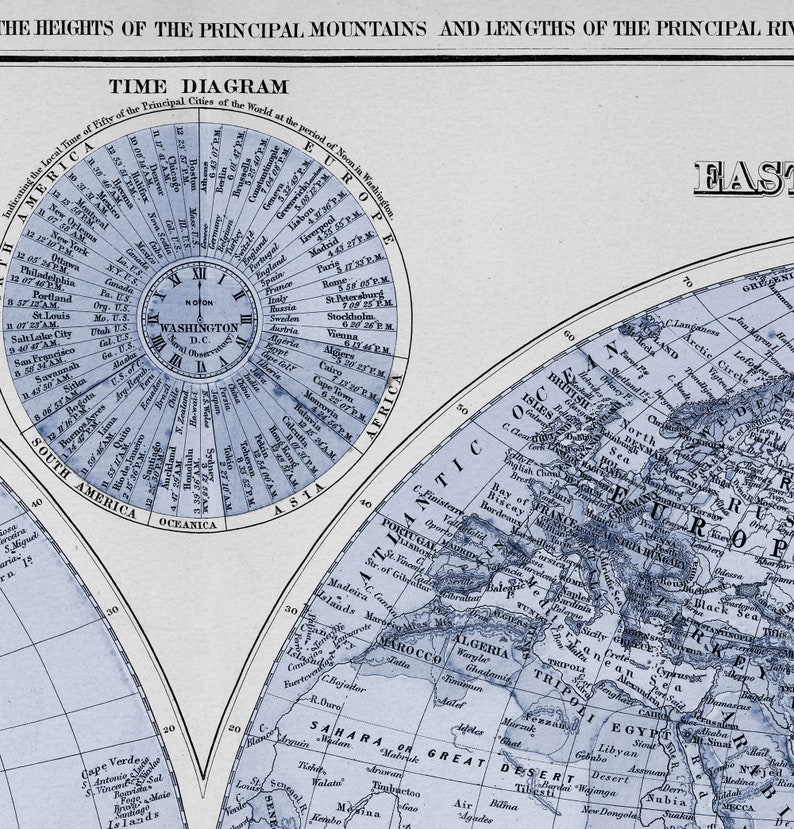 1879 World Map Reprint Blue Nursery Edition Printed on Fine - Etsy