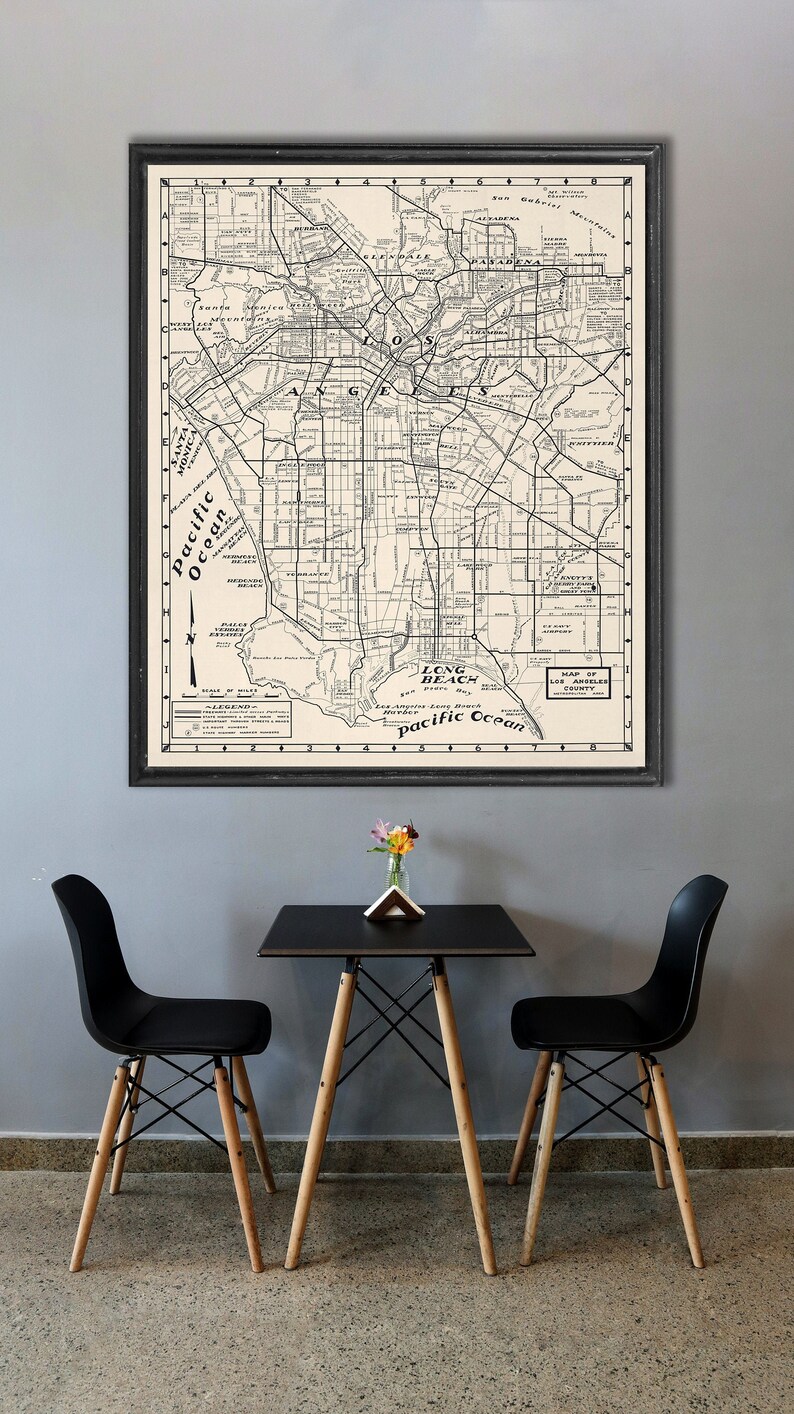 1940s Los Angeles Map Art Print: Mid-century Modern LA Decor - Etsy