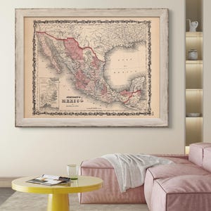 1862 Johnson's Mexico Map Reprint, Vintage Mexico Map Reprint - 3 Color ...